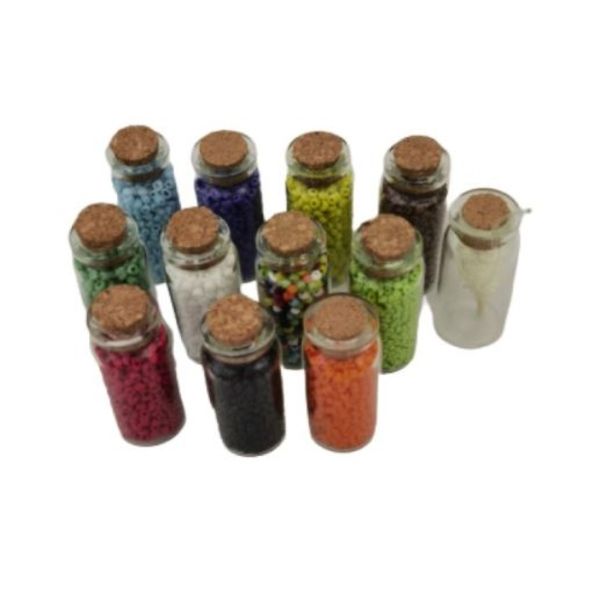 Beads- 12 Glass bottles Bead set including elastic string 1000 plus Be ...